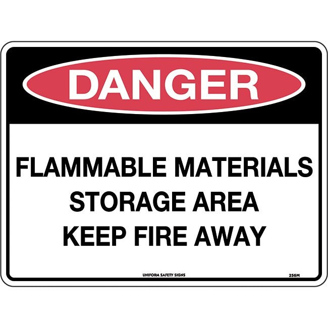 Danger Flammable Materials Storage Area Keep Fire Away 300x225mm Poly ...
